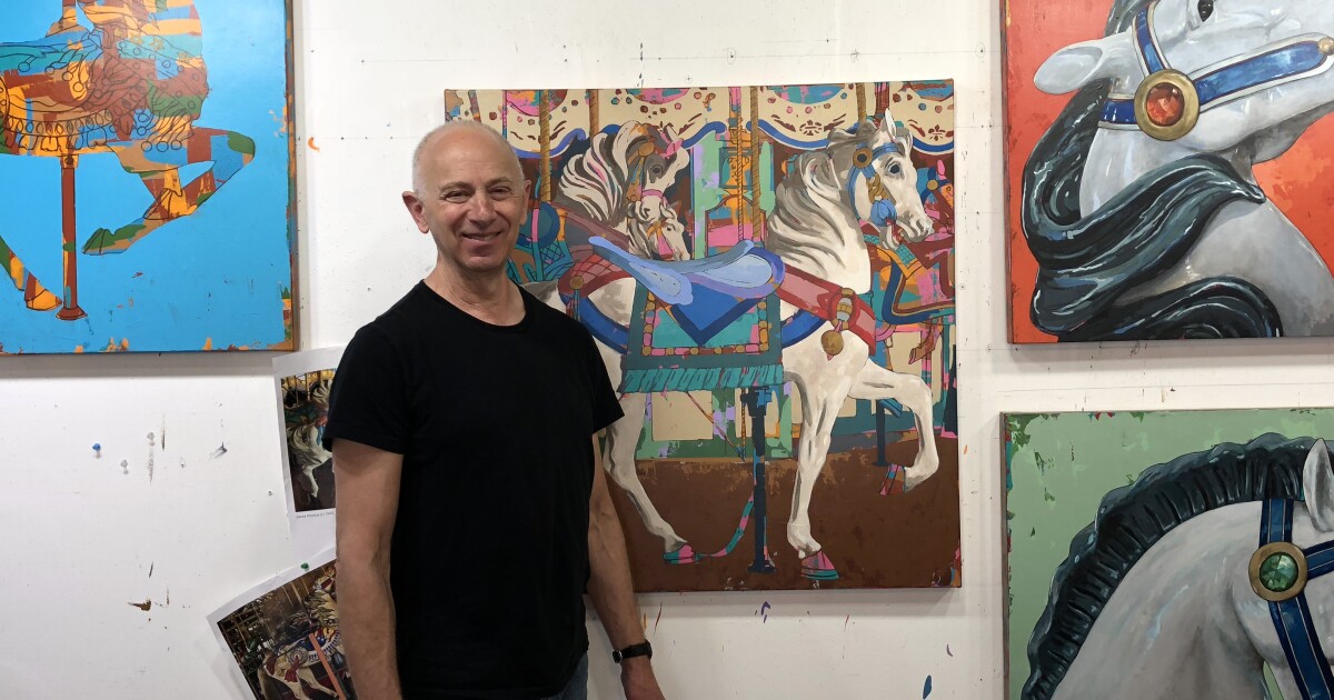 LA artist David Palmer colors in California's vintage carousels | LAist