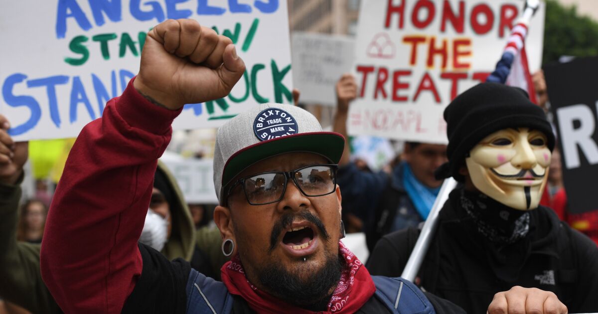 Protesters march in downtown LA against Dakota Access Pipeline | LAist
